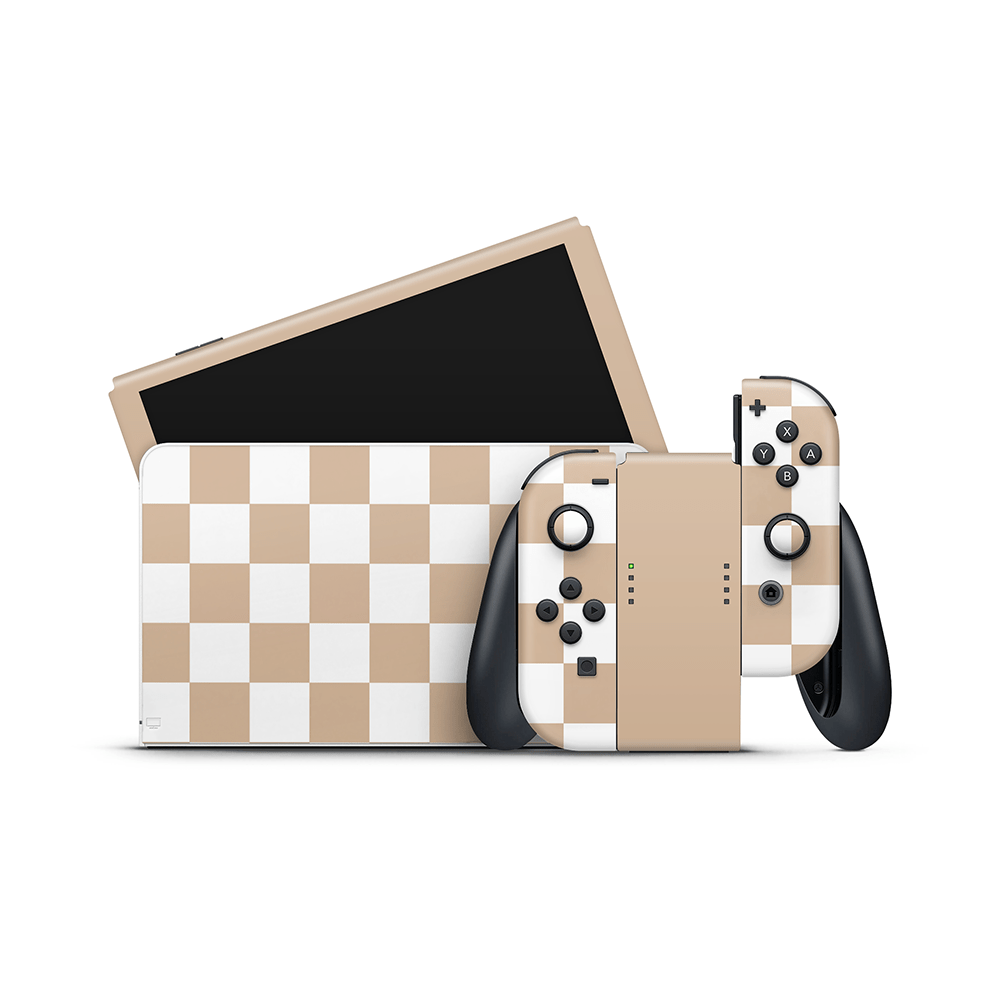 Espresso Checkered Nintendo Switch OLED Decal Skin