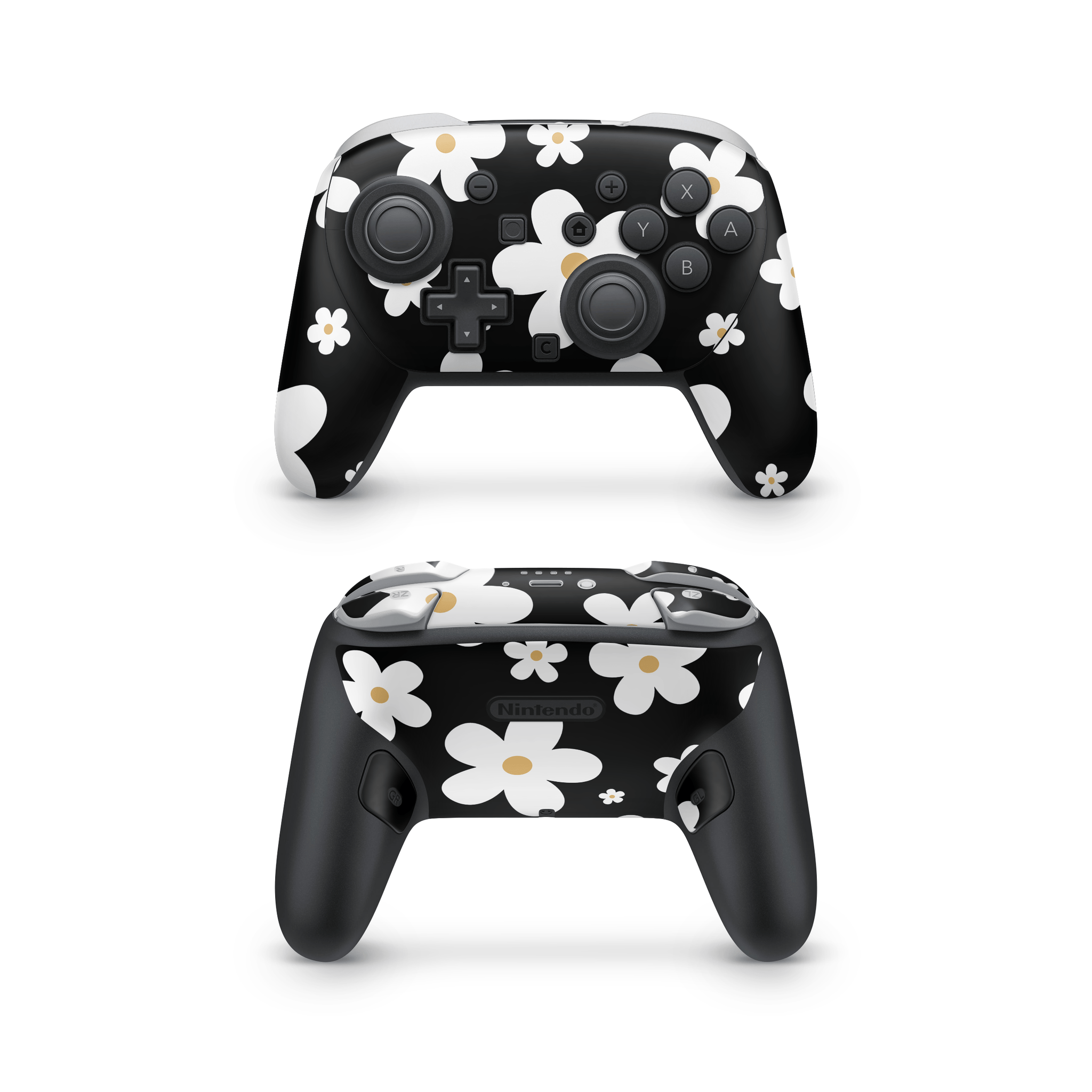 Monochrome Daisy Nintendo Switch Pro Controller Decal Skins